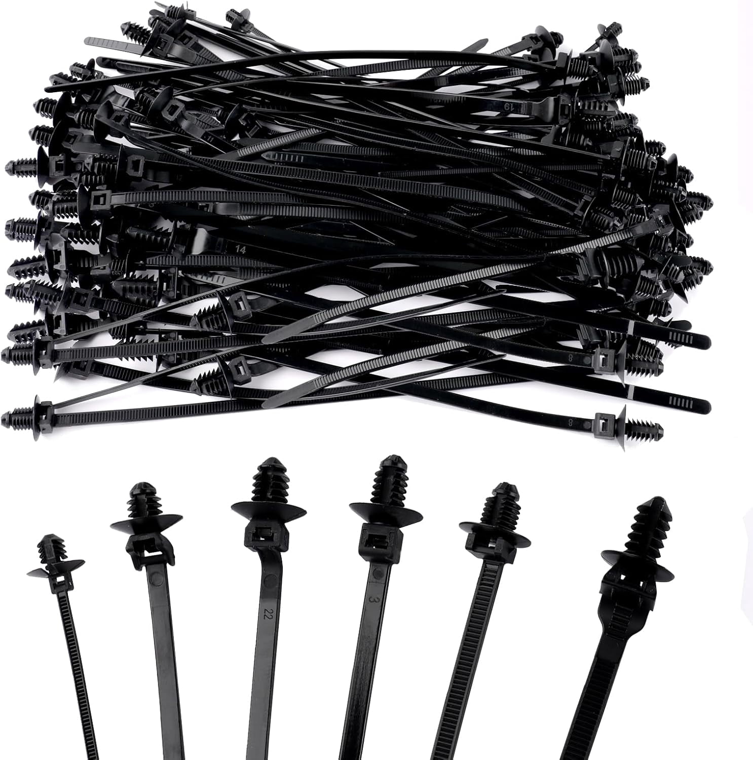 120 push-type installation ties, 6 different sizes, black nylon car ...