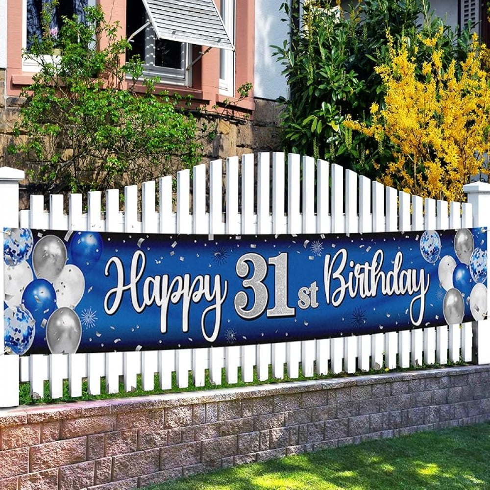 120 x 20 Inch Happy 31st Birthday Decorations,31st Blue & Silver ...