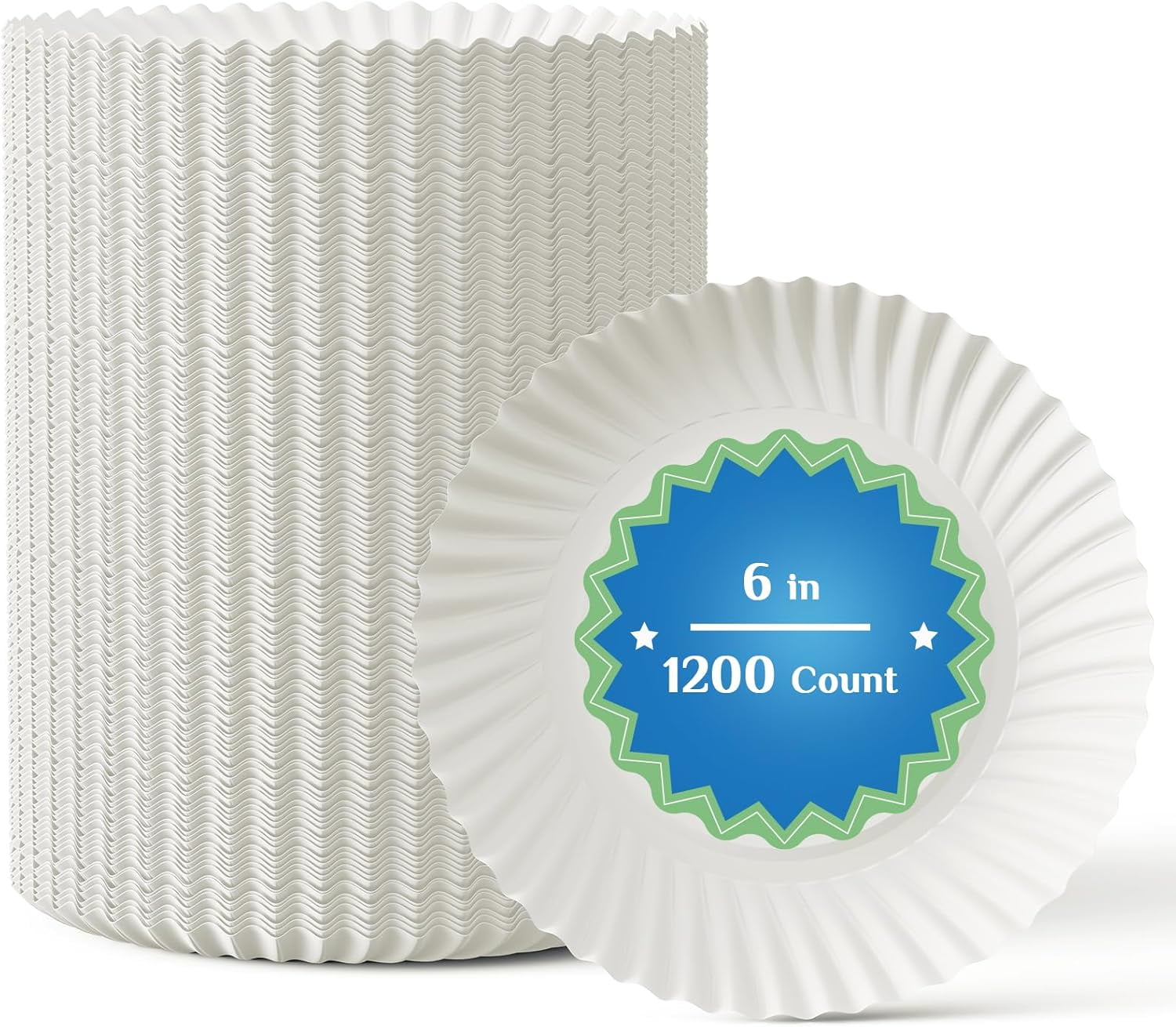 1200 Count 6 Inch Paper Plates, White Uncoated Disposable Dessert ...