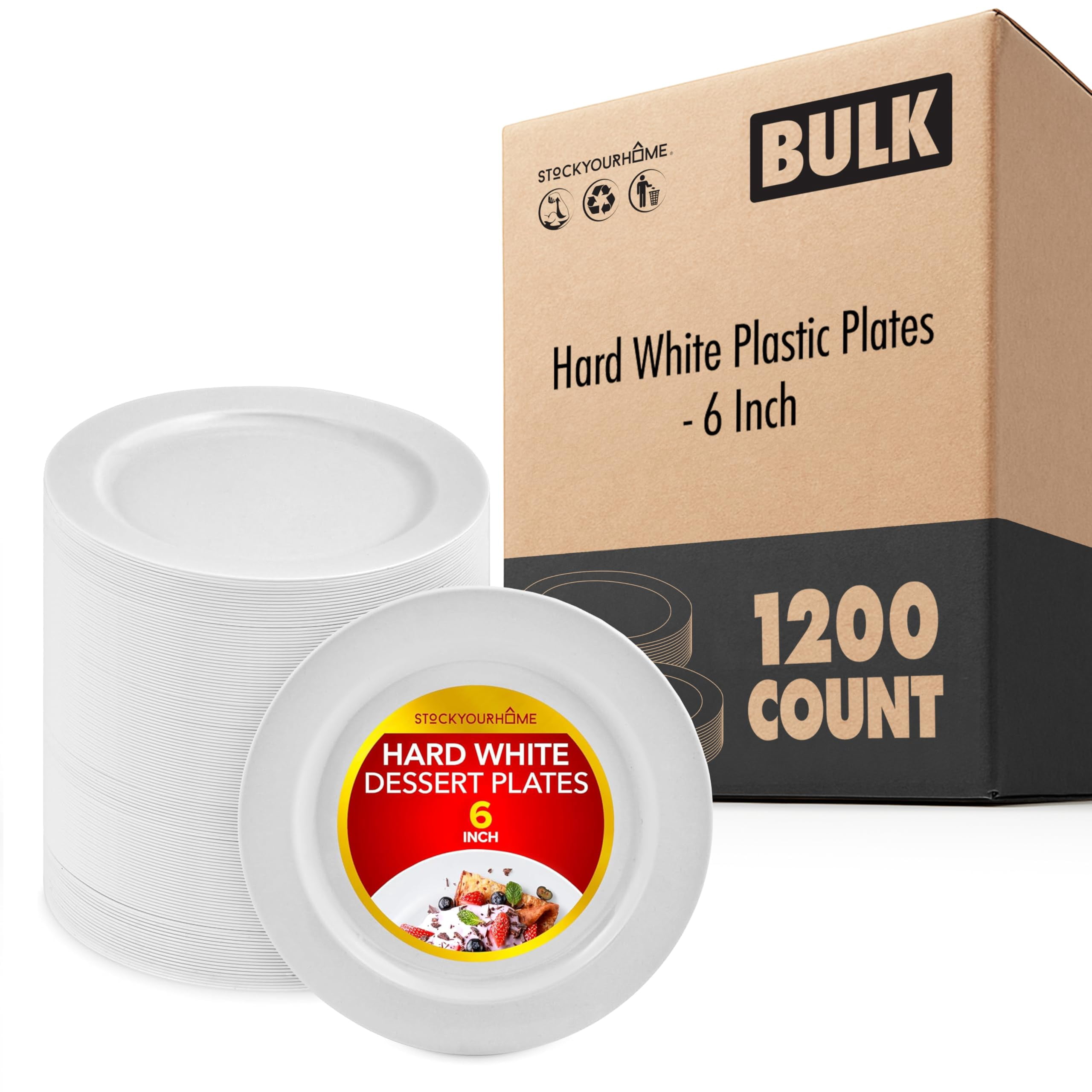 1200 Count Premium White Plastic Plates 6 Inch Heavy Duty Disposable ...