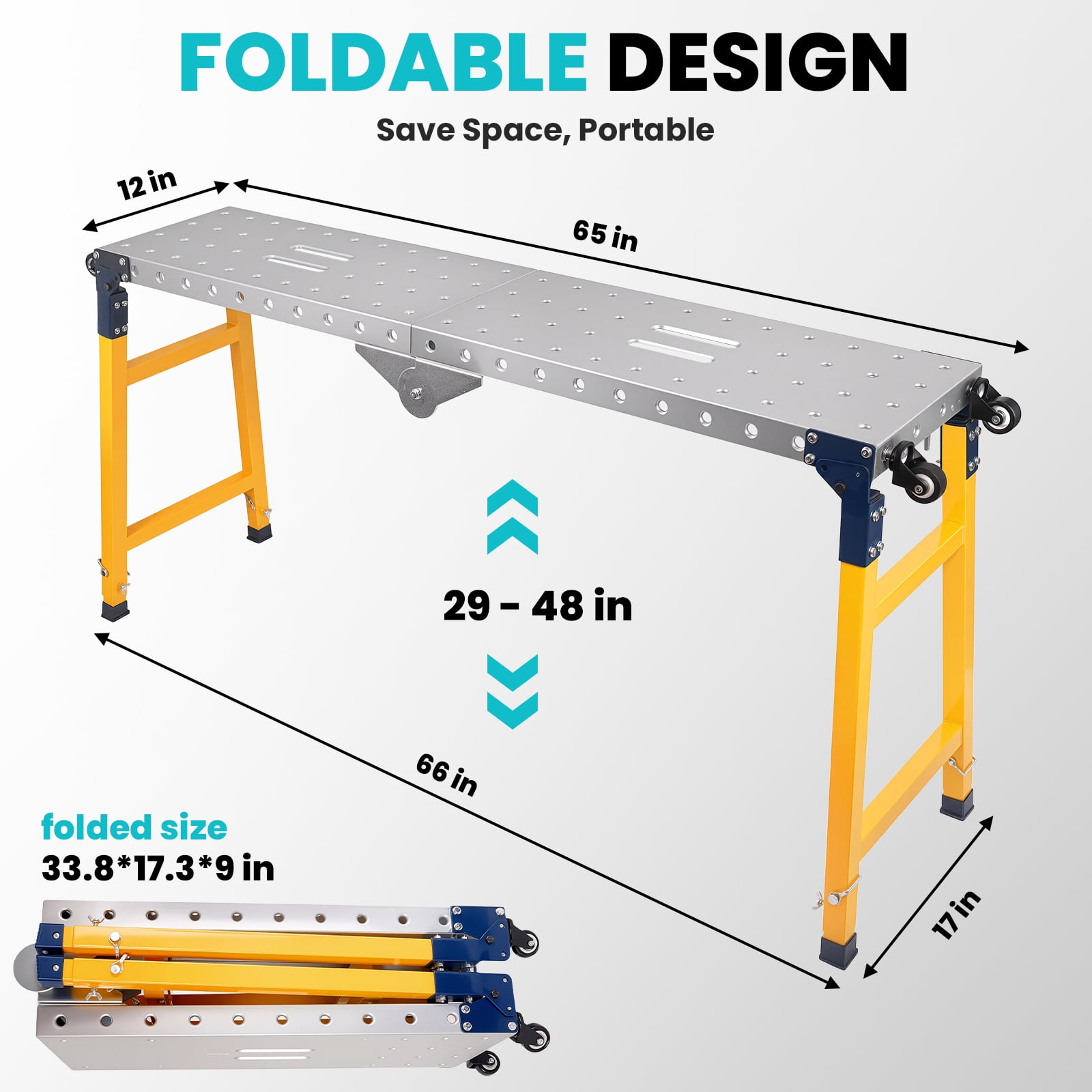 1200 LBS Welding Workbench Table, Adjustable 5 Level Height Foldable ...