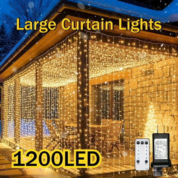 1200 LED Plug-in String Lights with Remote - Warm White Twinkle 120V ...
