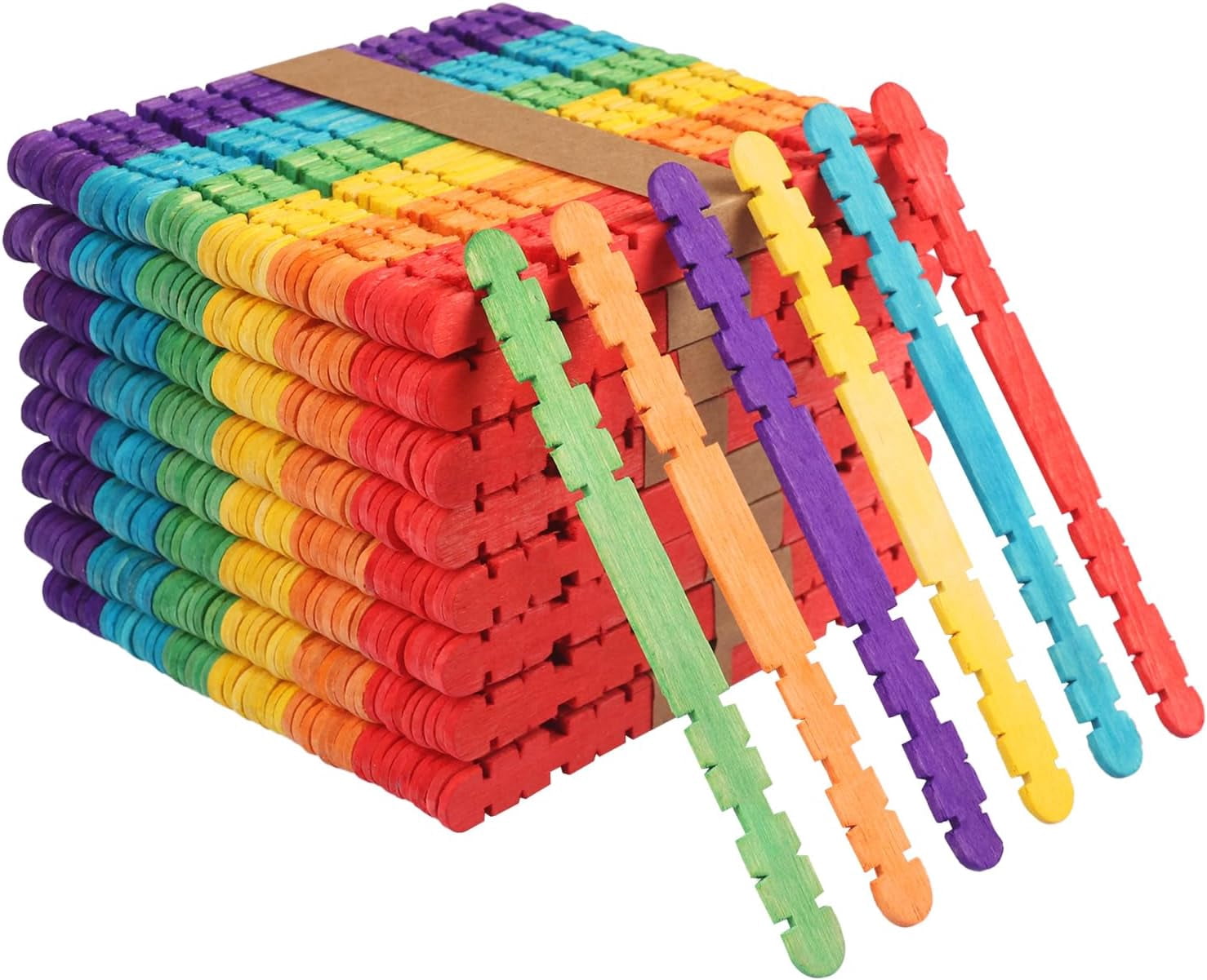 1200 PCS Colorful Sawtooth Wood Craft Sticks, 4.5 inch Rainbow Sawtooth ...