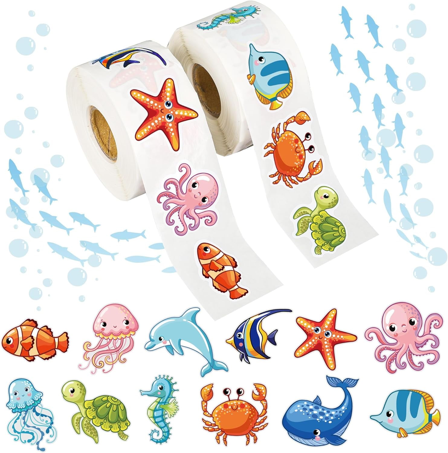 1200 PCS Ocean Animal Stickers Roll Cartoon Sea Life Sticker Fish ...