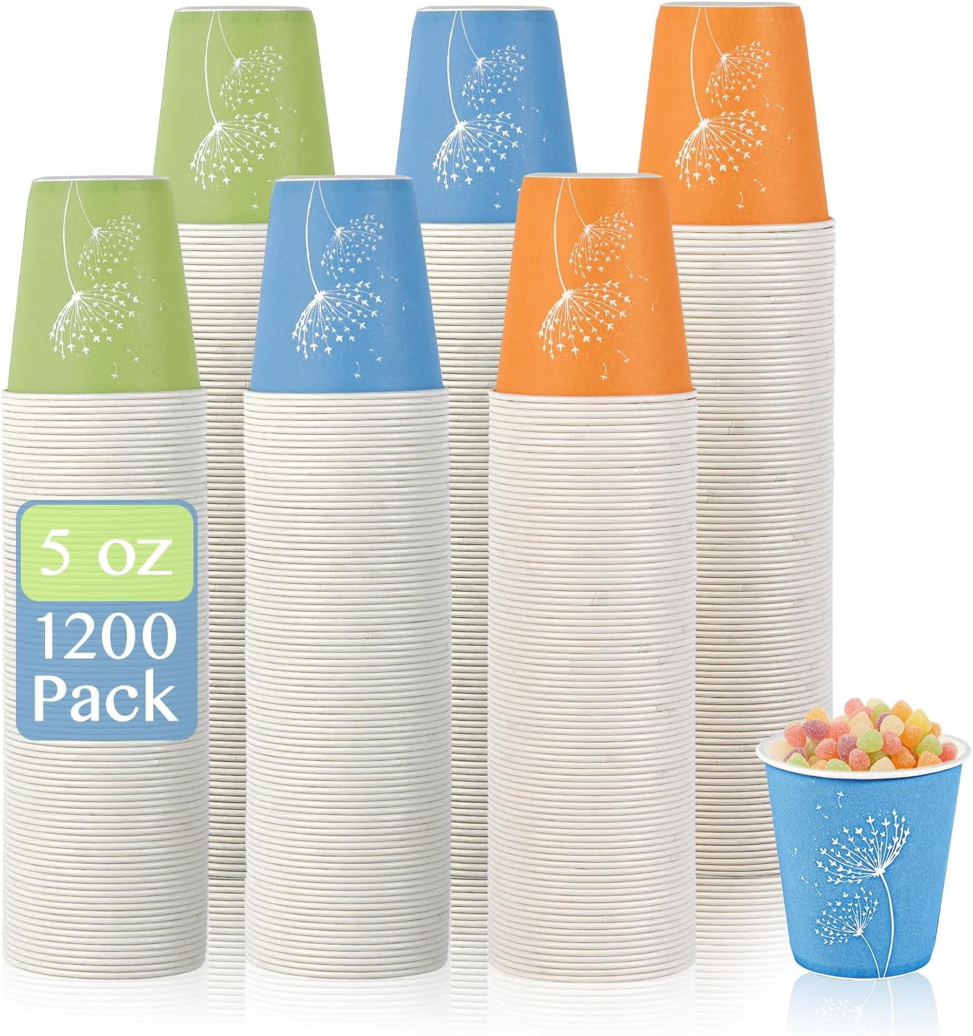 1200 Pack 5 oz Paper Cups, Colorful Samll Disposable Paper Bathroom ...