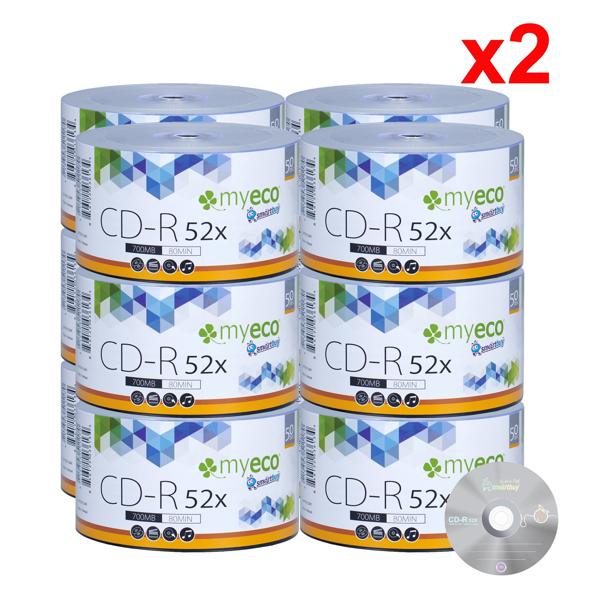 1200 Pack MyEco CD-R CDR 52X 700MB 80Min Economy Logo Top Write Once ...