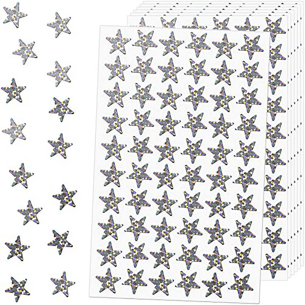 1200 Pack Silver Star Stickers for Kids Reward, Holographic Laser Shiny ...