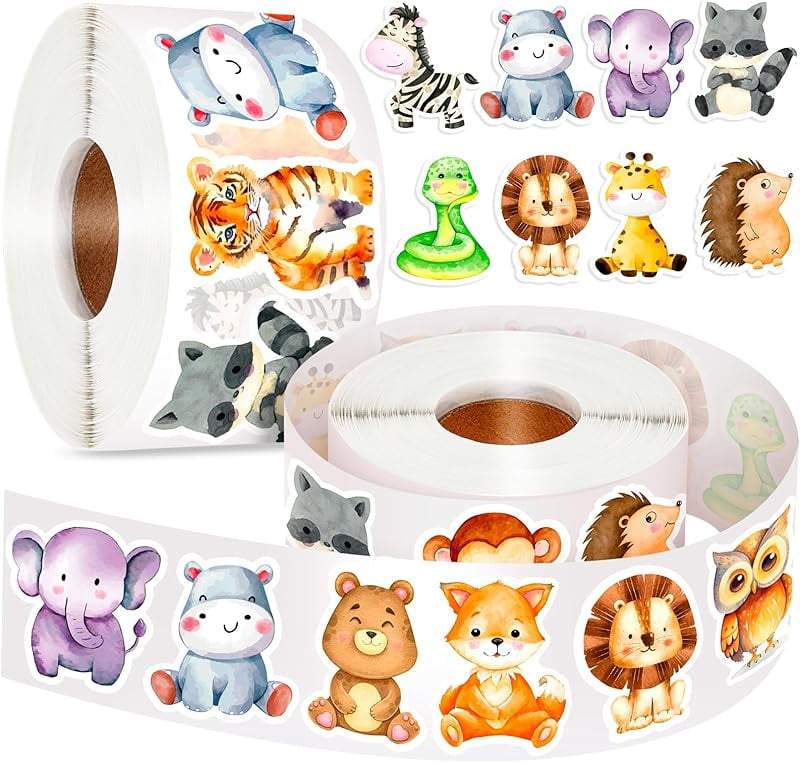 1200 Pcs Animal Stickers for Kids 2 Roll Nature Stickers Cute Roll ...