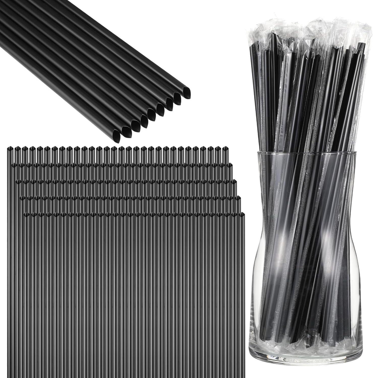 1200 Pcs Black Individually Wrapped Disposable Plastic Straws, 10" Long ...