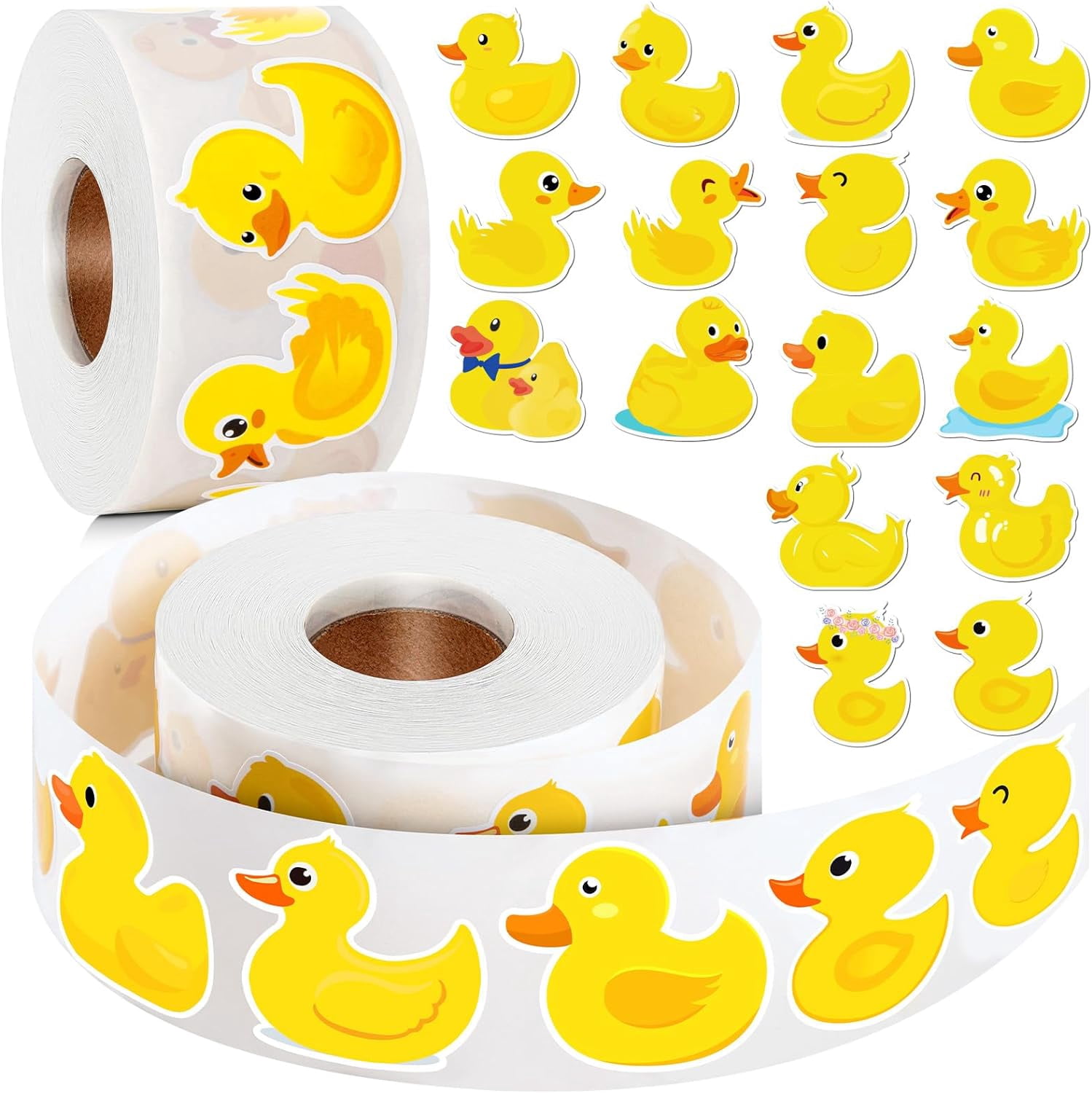 1200 Pcs Duck Stickers Cute Rubber Yellow Ducks Roll Stickers Present ...