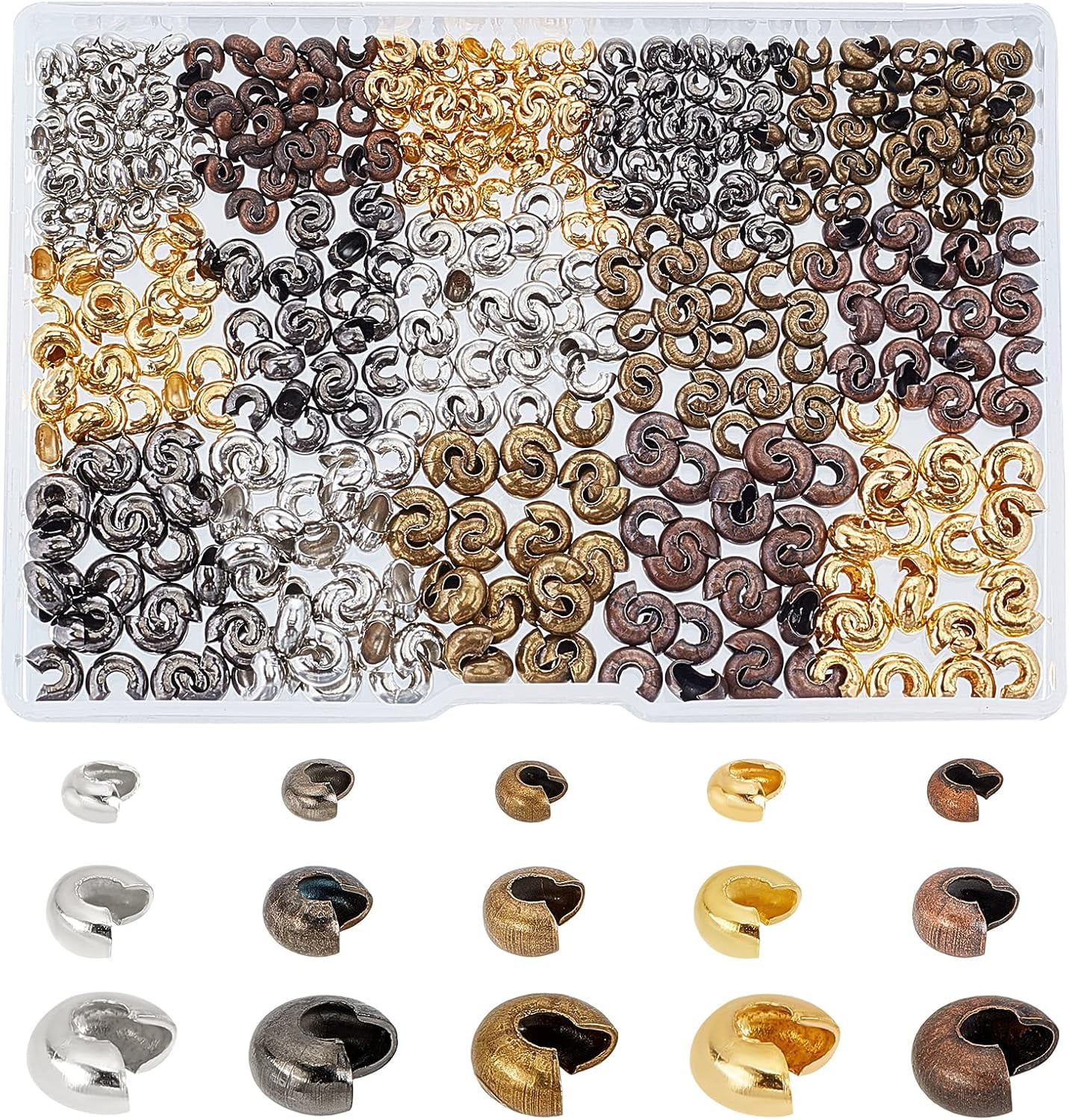 1200 Pcs Iron Crimp Beads Half Round Open Crimp Beads Silver Tube Beads ...