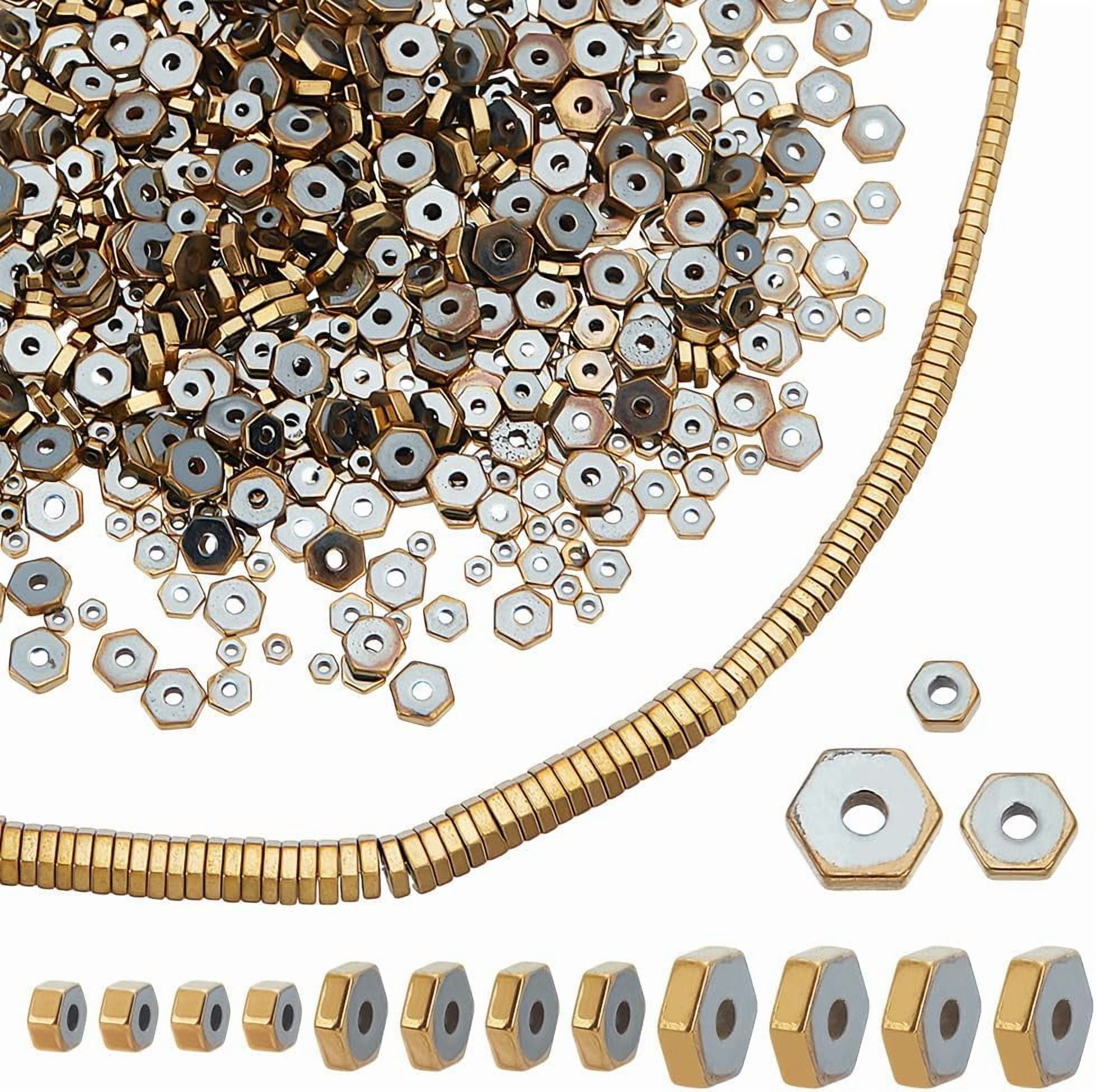 1200 Pcs Metal Beads 3 Sizes Electroplate Hematite Strands Beads Golden ...