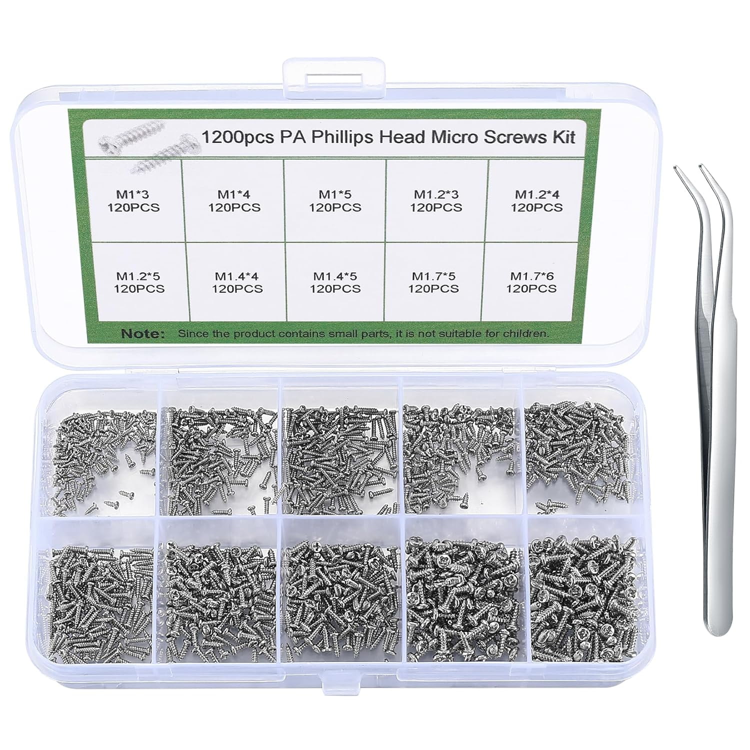 1200 Pcs Mini Screw kit, M1/M1.2/M1.4/M1.7 Micro Phillips Head Pan Head ...