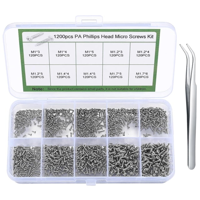 1200 Pcs Mini Screw kit, M1/M1.2/M1.4/M1.7 Micro Phillips Head Pan Head ...