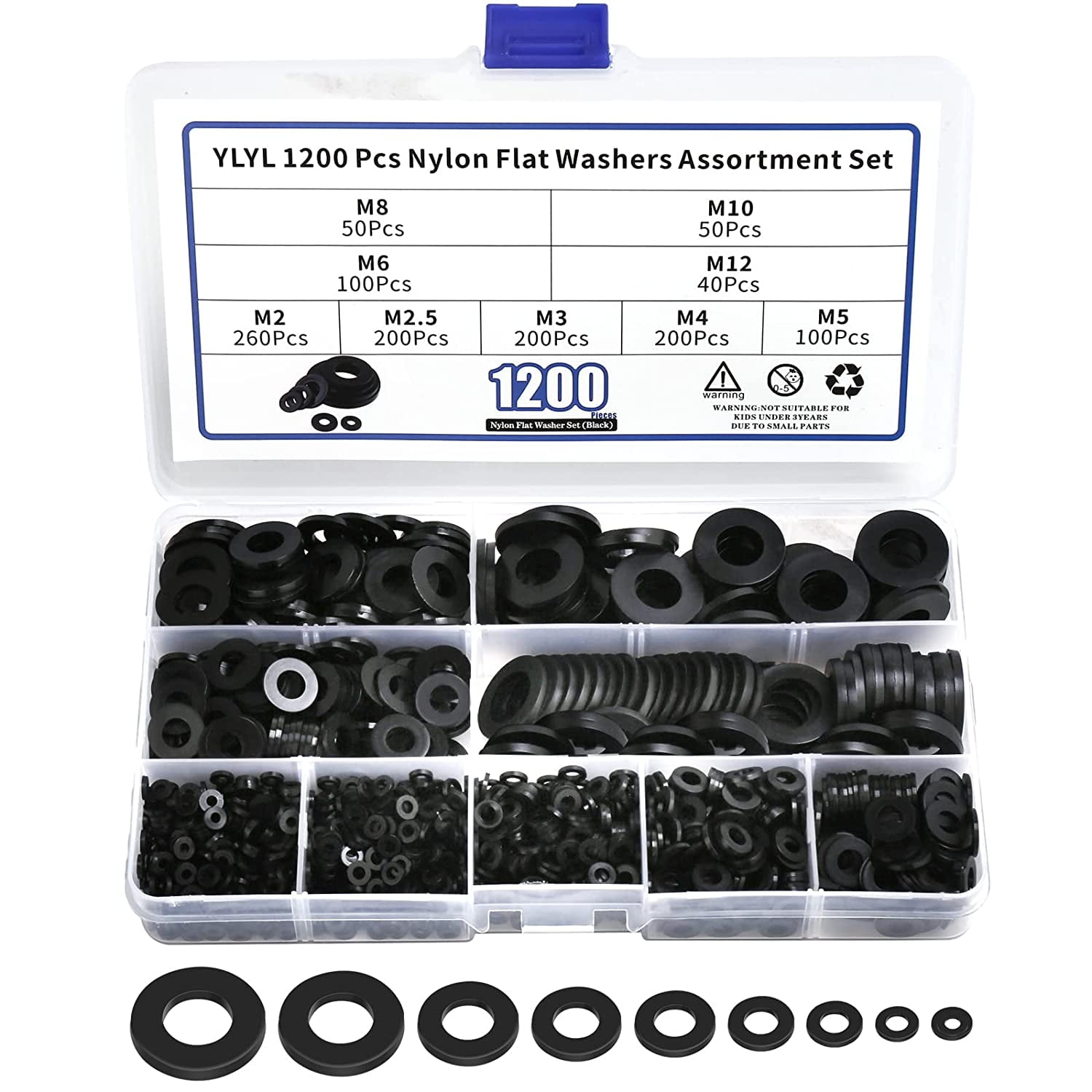 1200 Pcs Nylon Flat Washers for Screws Bolts, Black Plastic Washers ...