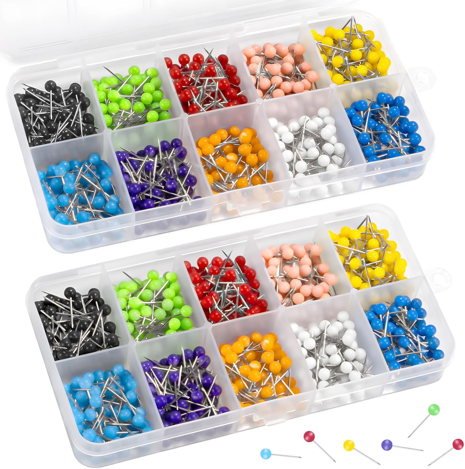1200 Pcs Push Pins Multi-Color, 1/8" Small Map Tacks with Plastic Beads ...