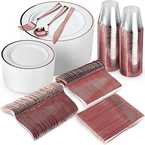 1200 Piece Rose Gold Dinnerware Set - 400 White and Rose Gold Plates ...