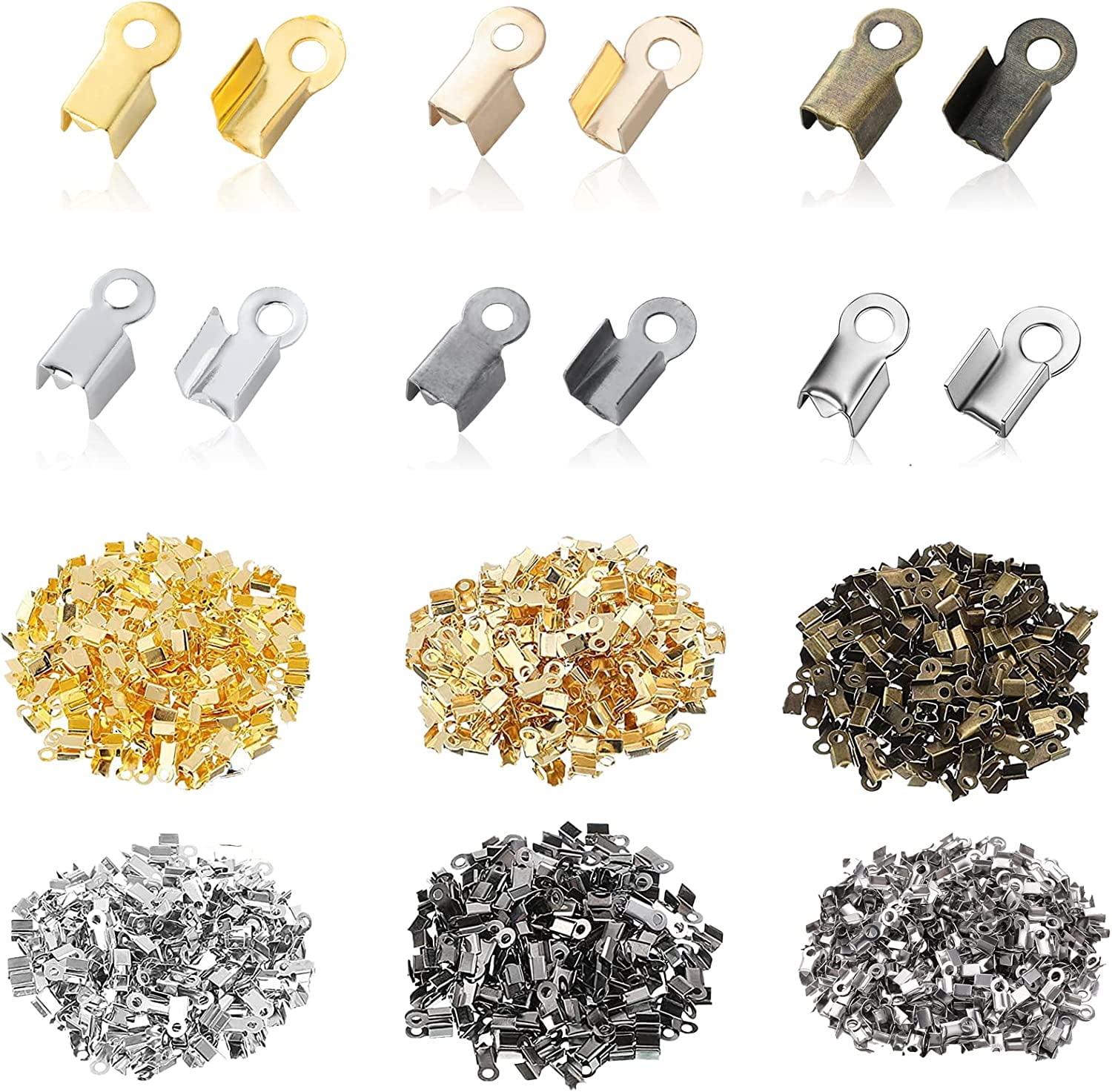 1200 Pieces Cord Crimp End Tips Fold-Over End Caps Leather Ribbon ...