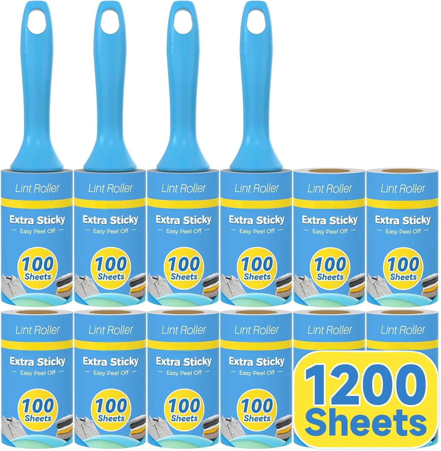 1200 Sheets Extra Sticky Lint Rollers for , Easy Spiral Lint Roller for ...