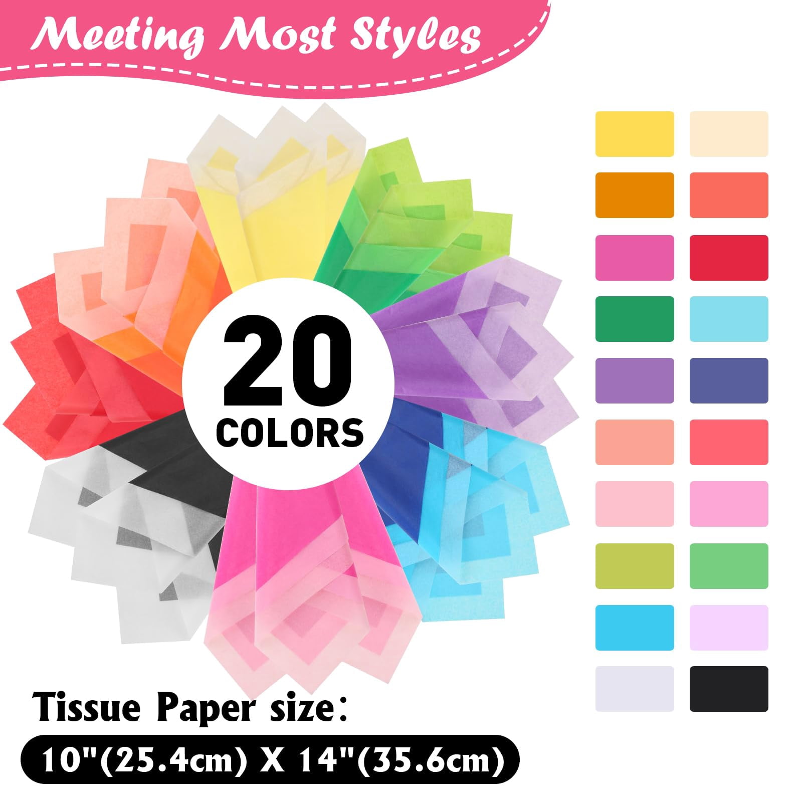 1200 Sheets Tissue Paper 20 Colors 10" X 14" Papers For Gift Bags ...