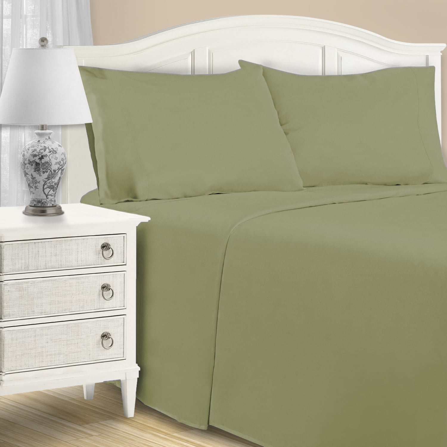1200 Thread Count Cotton Blend 4 Count Sheet Set, Full, Sage - Walmart.com