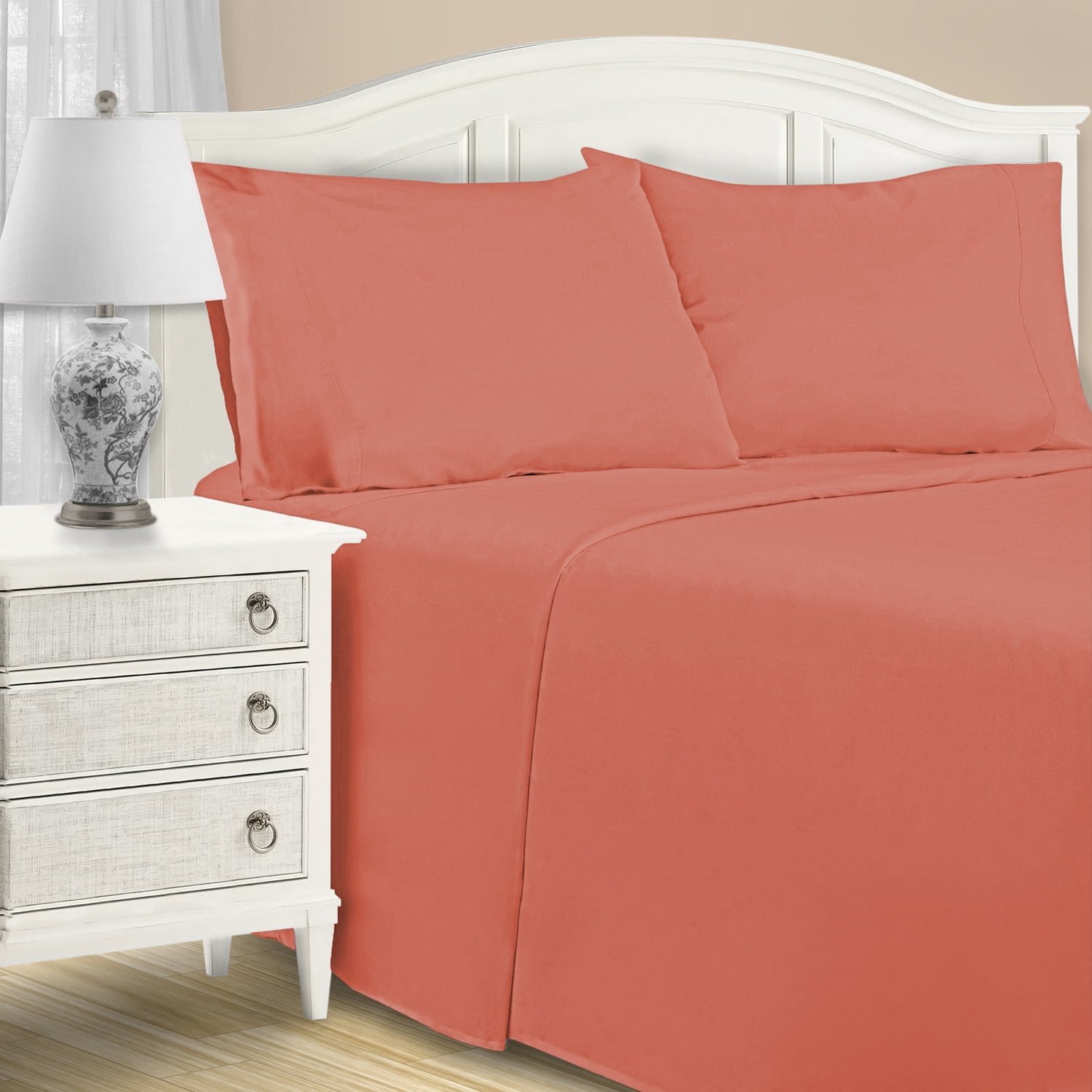 1200 Thread Count Cotton Blend 5 Count Sheet Set, Split King, Coral ...
