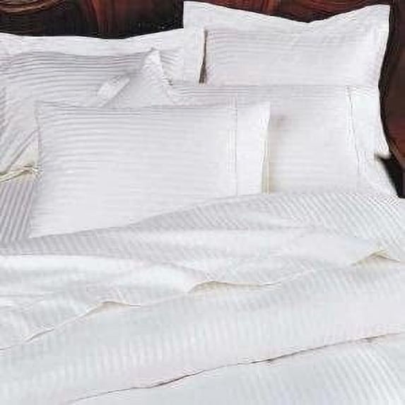 1200 Thread Count Three (3) Piece King Size White Stripe Duvet Cover ...