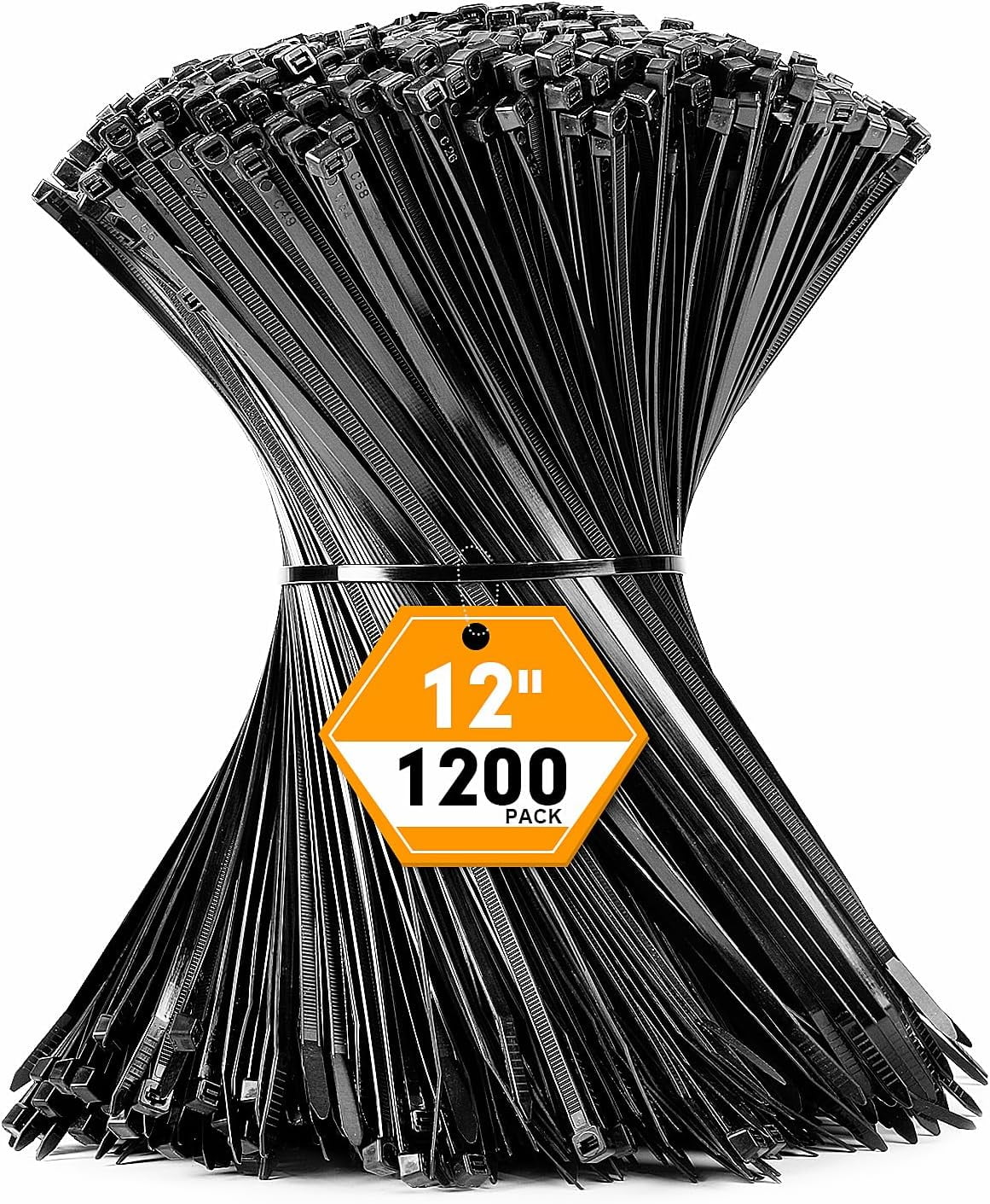 1200 count Black Zip Ties 12 Inch, Heavy Duty Plastic Nylon Tie Wraps ...
