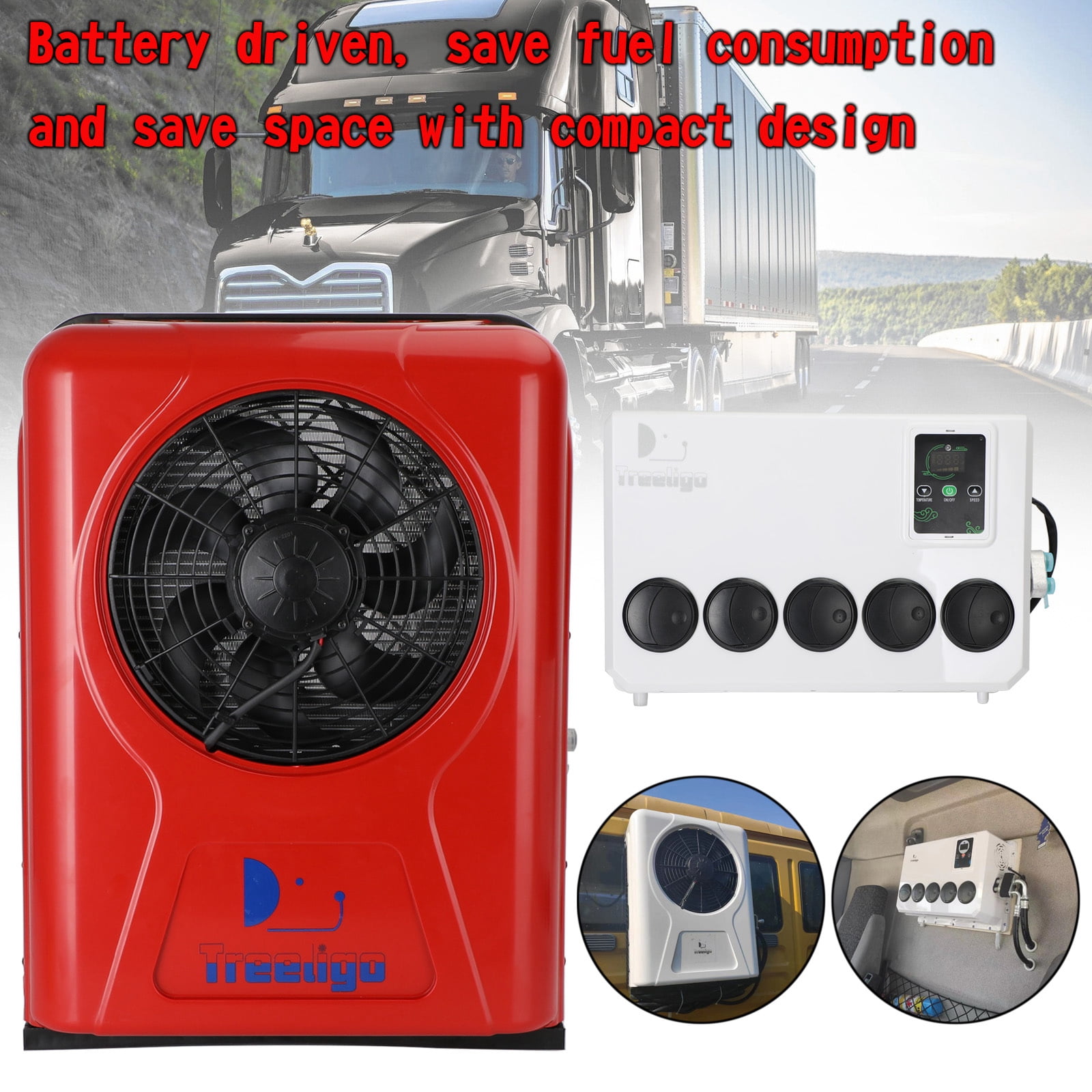Mad Hornets 12000 BTU 12V Truck Cab RV Air Conditioner, Red Split AC ...