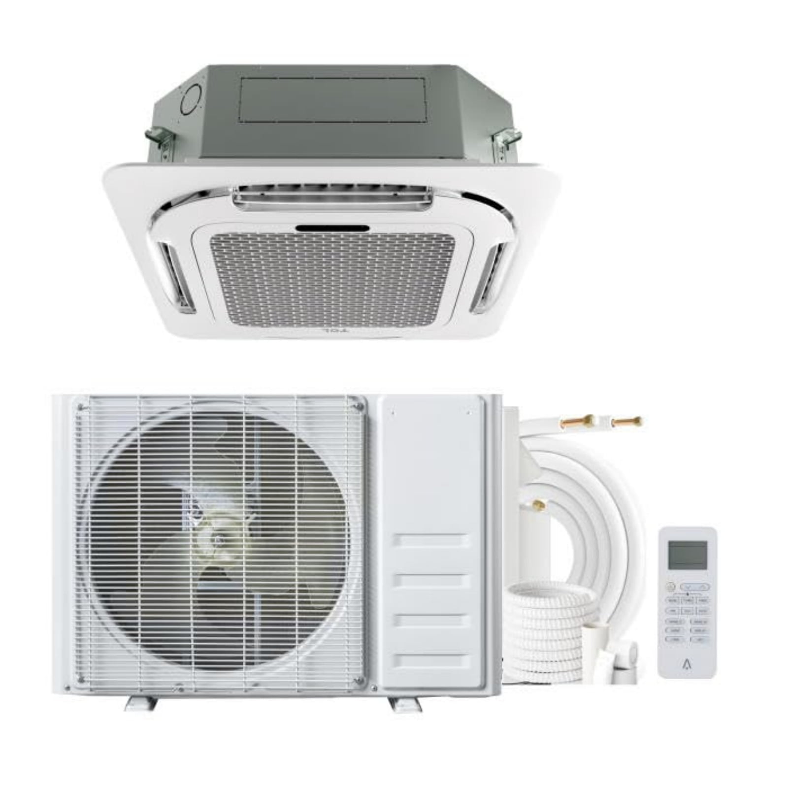 12000 BTU Ceiling Cassette Mini Split AC, 8-way 360° Airflow, Remote ...