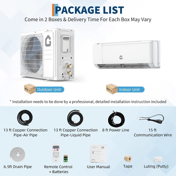 12000 BTU Mini Split AC & Heat Pump, 22 SEER Ductless Wall-Mounted ...