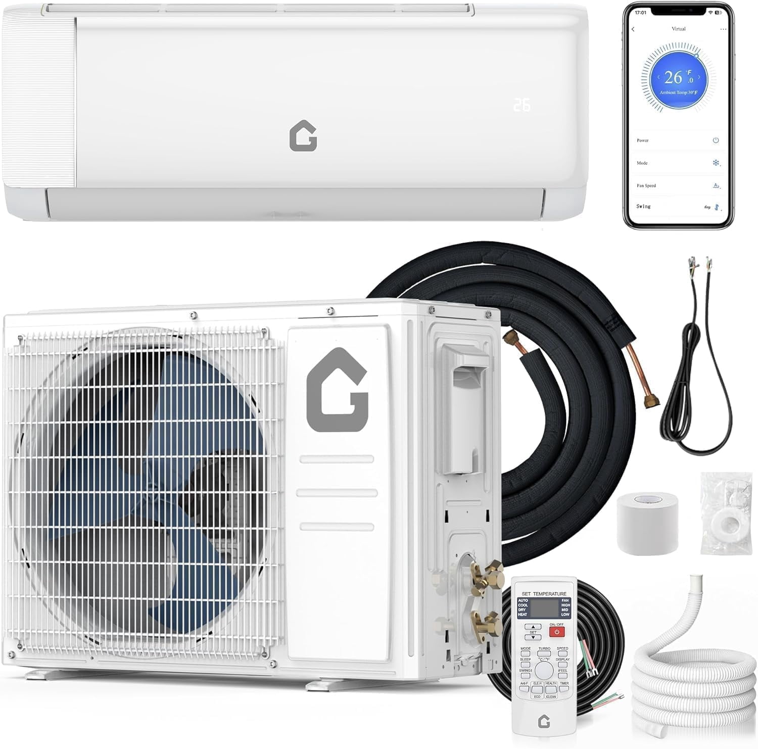 12000 BTU Mini Split AC & Heating System, 21 SEER2 Energy Efficient ...