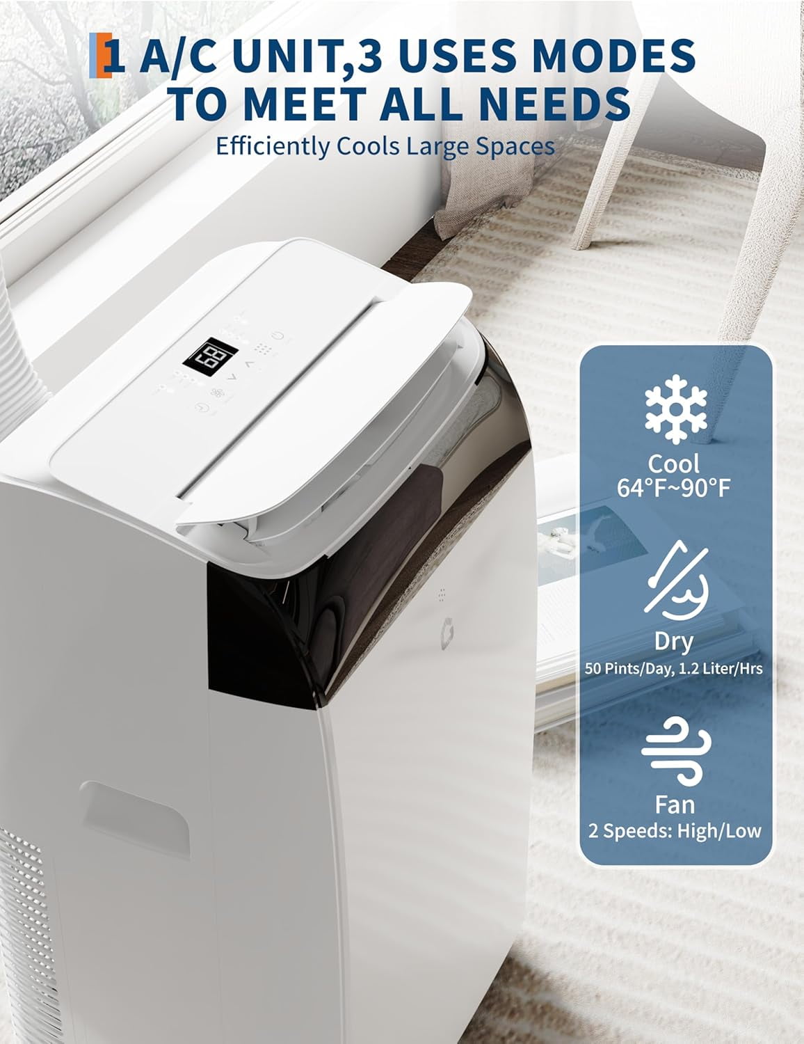 12000 BTU Portable Air Conditioners for Room Up to 500 Sq Ft 3In1 Quiet ...