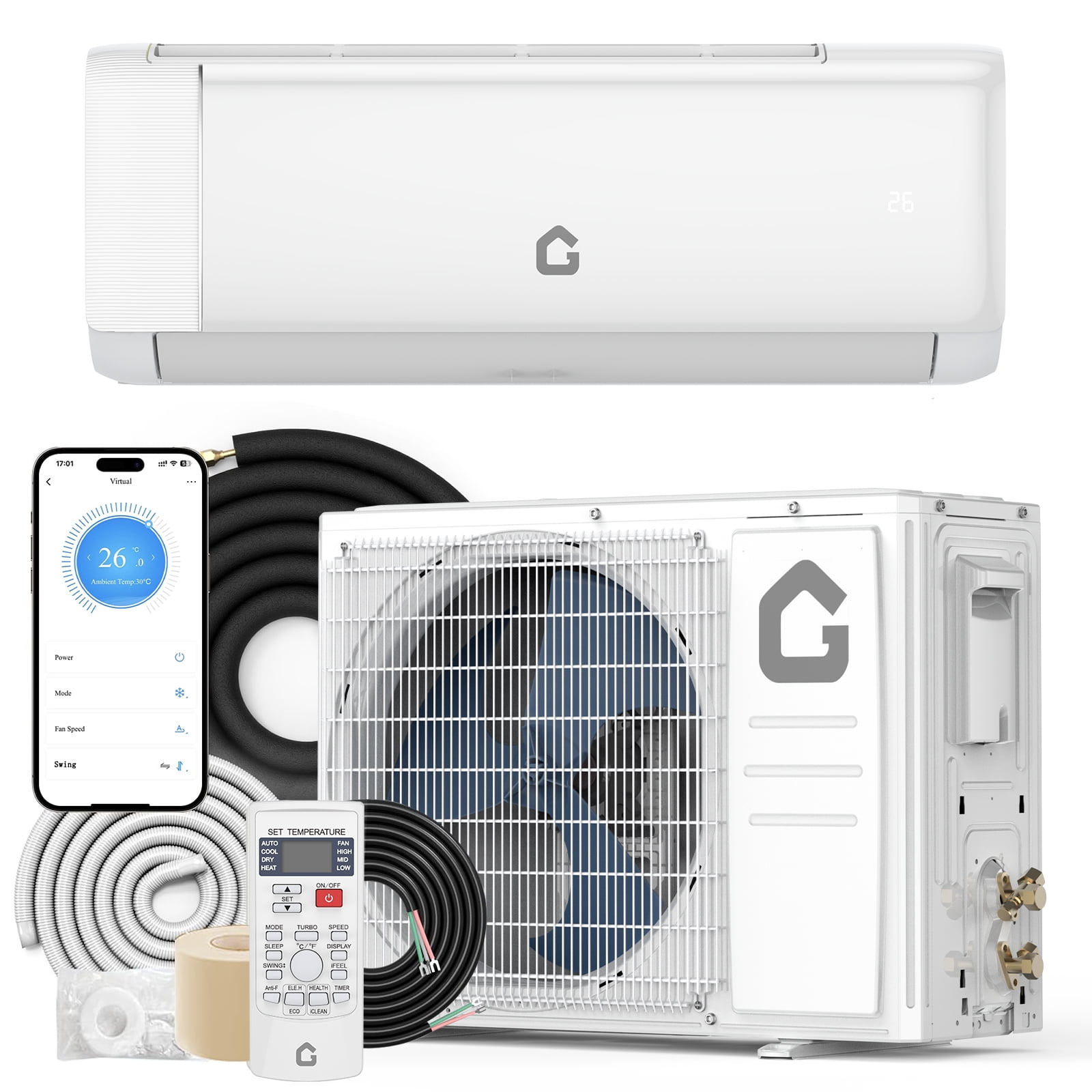12000 Btu Mini Split AC Heating System, Wifi Enabled Mini Split Air ...