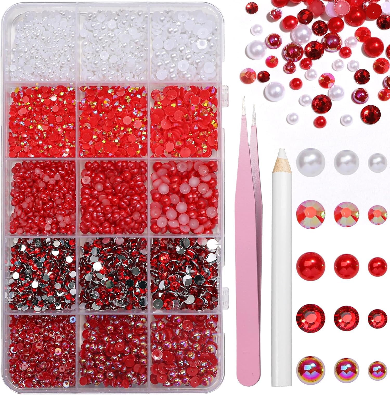 12000 count Red Flatback and Rhinestones for Crafting, Mixed Sizes 3/4 ...