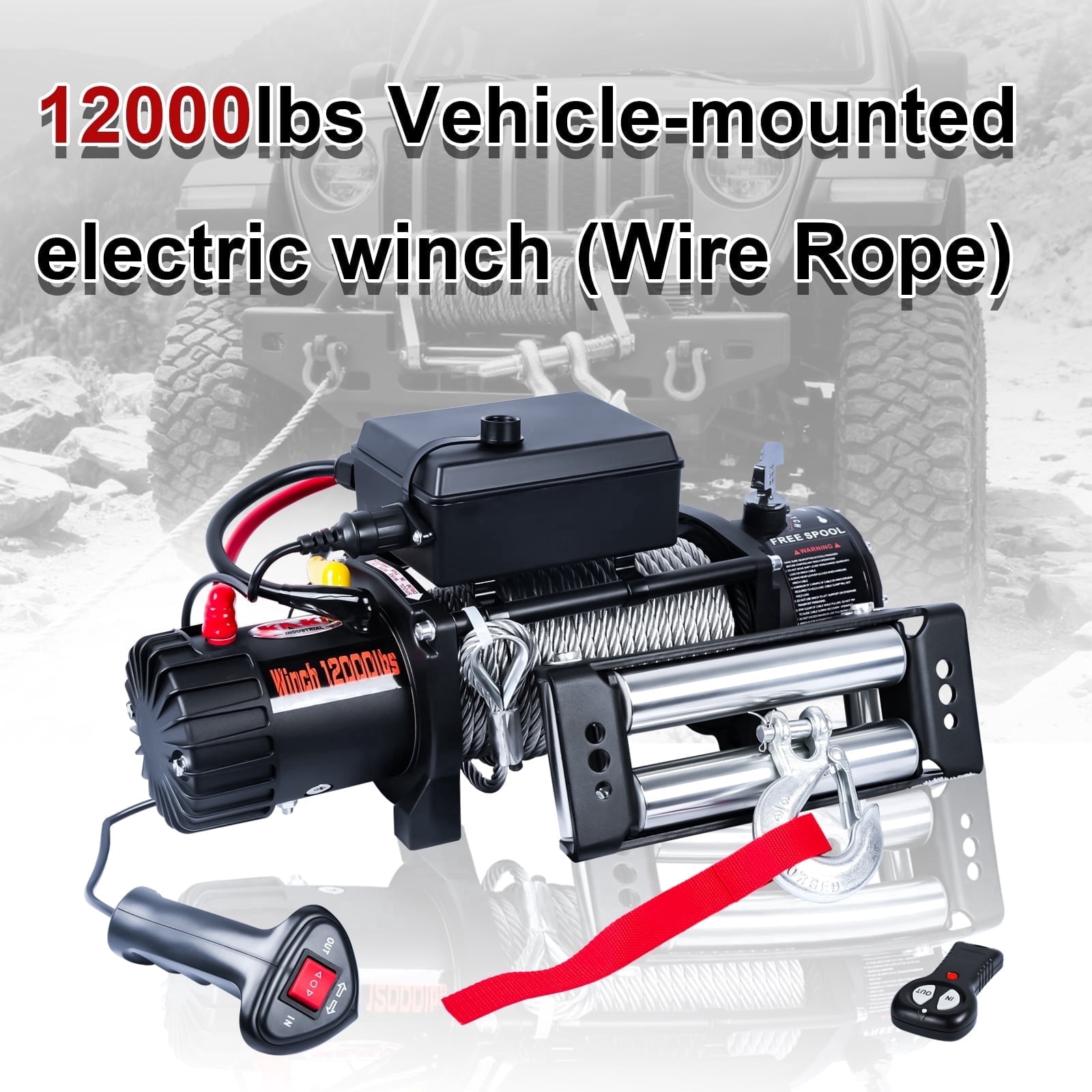 12000LB 12V Electric Winch, 4WD Recovery Winch with 0.4Inch x 85Ft ...
