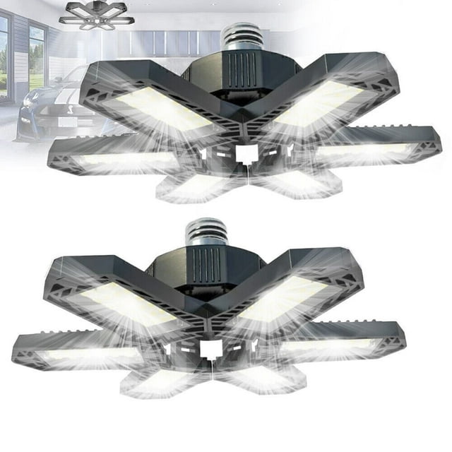 6500K LED Garage Lights, 12000LM, 6 Adjustable Panels, 185W, 2 Pack ...