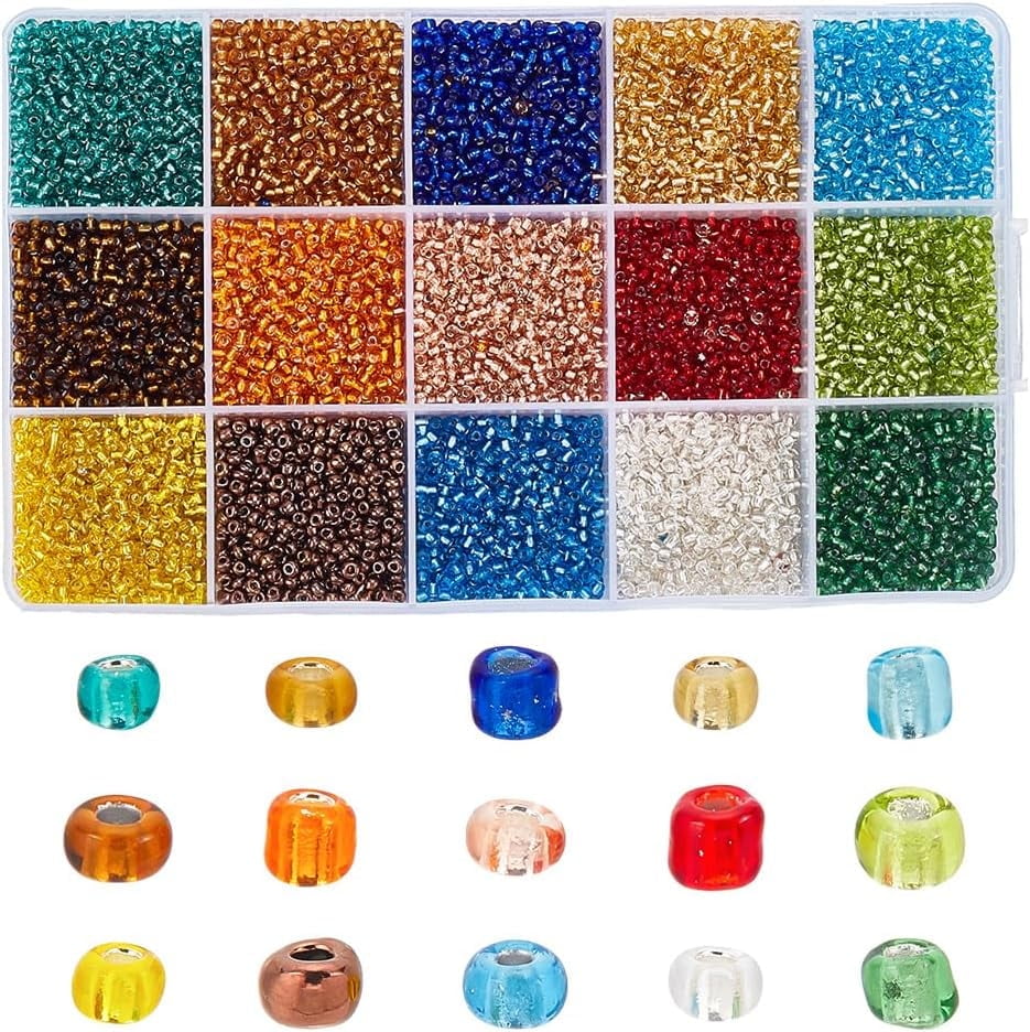 About 12000Pcs 2mm Glass Seed Beads 15 Colors 11/0 Craft Mini Beads ...