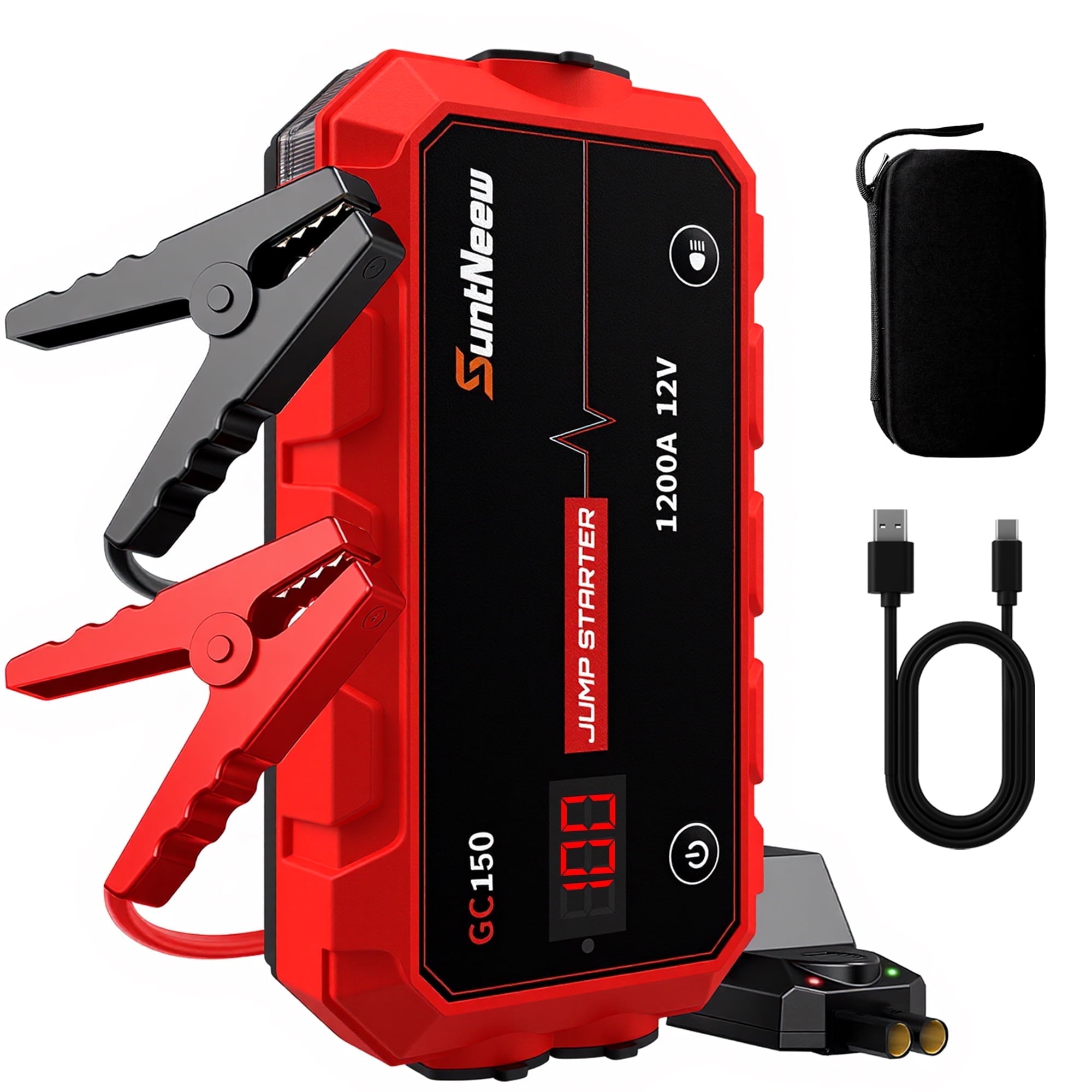 12000mAh Car Jump Starter, Portable Emergency Battery Booster with ...