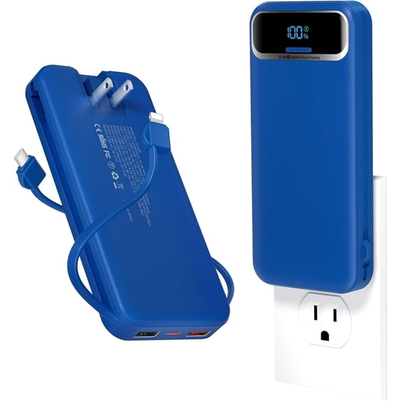 12000mAh Lightweight-Portable-Charger-Power-Bank with Built-in Cables ...