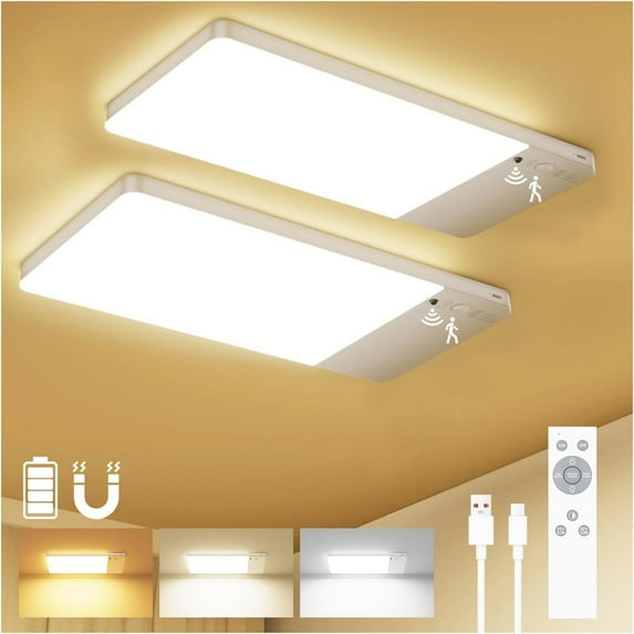 12000mAh Operated Ceiling Light with Remote, Cordless Overhead Lighting ...