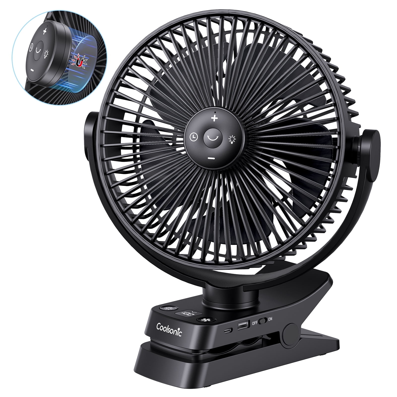 8 inch 12000mAh Portable Battery Operated Clip Fan, USB Charging 5 Wind ...