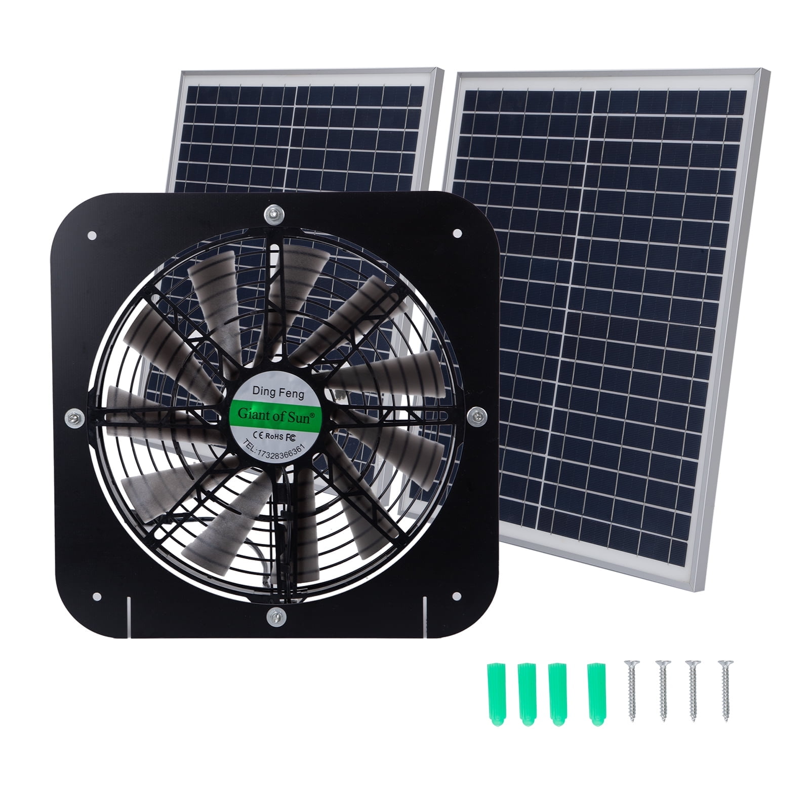 1200CFM Solar Attic Fan Kit 14" DC Fan w/ 30W Motor for Roof Vent ...