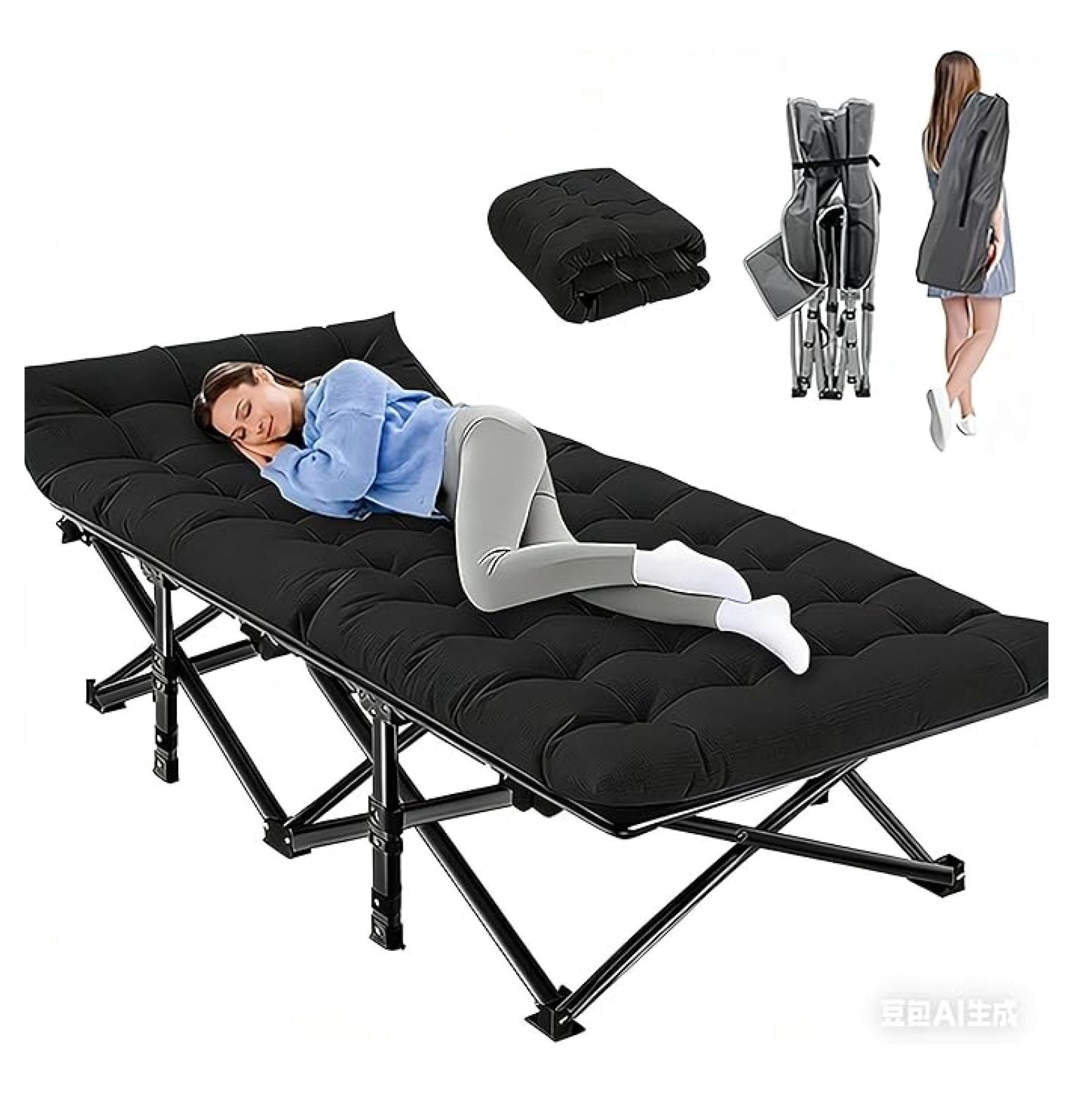 1200D Canvas Folding Chair with Mattress,Camping Equipment (Black ...