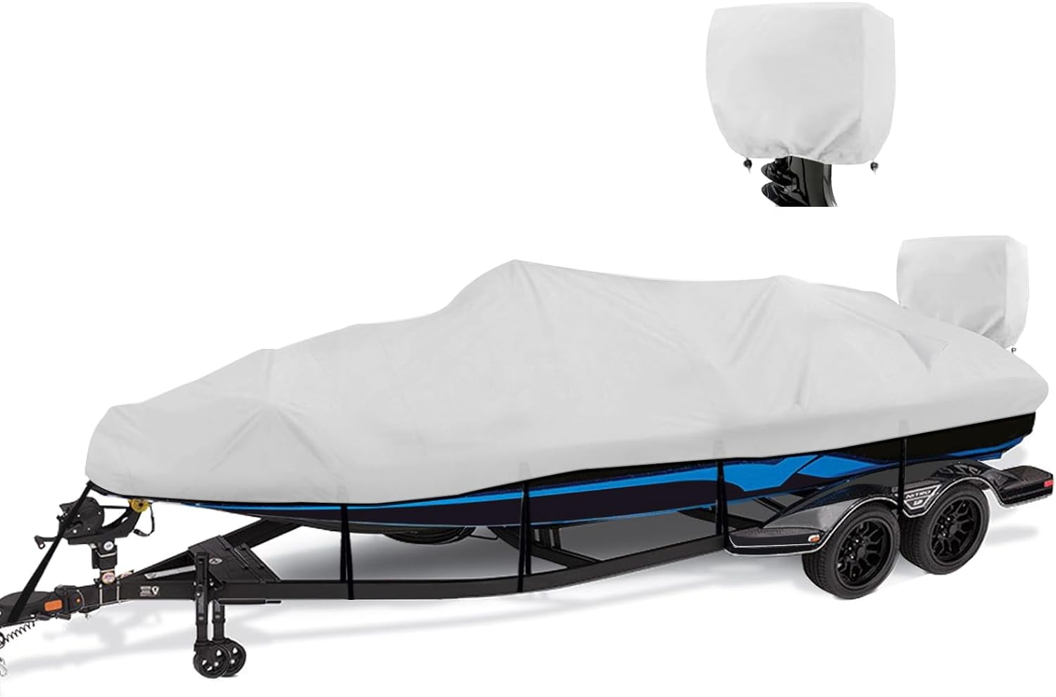 1200D Waterproof Boat Cover - Fits 20' to 22' ft Bass, V-Hull, Tri-Hull ...