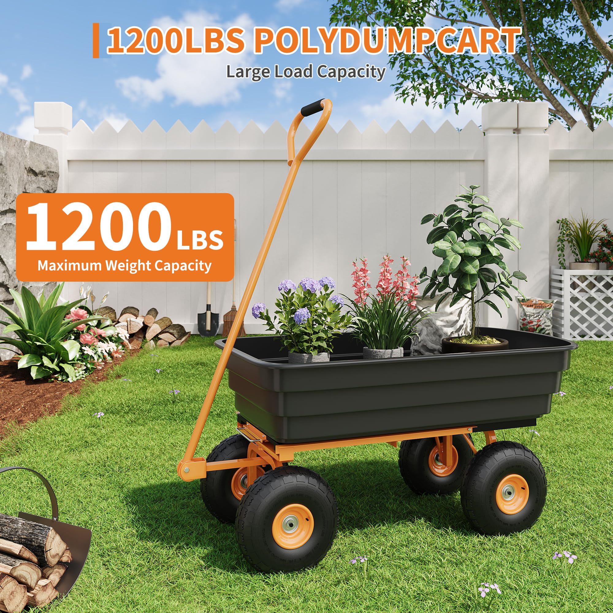1200LB Capacity Heavy Duty Garden Utility Wagon, All-Terrain Dump Cart ...