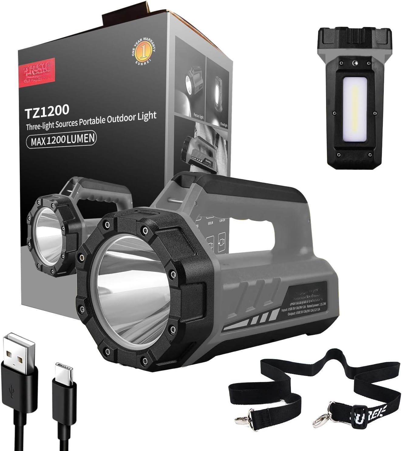 1200LM Flashlight, 8 Light Modes Portable Camping Lantern, 10400mAh ...