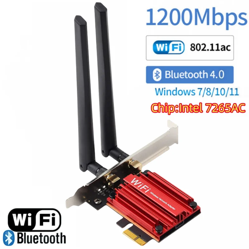 1200Mbps PCI-E WIFI Wireless Network Card Desktop Dual Band 8DB 2.4G 5G ...