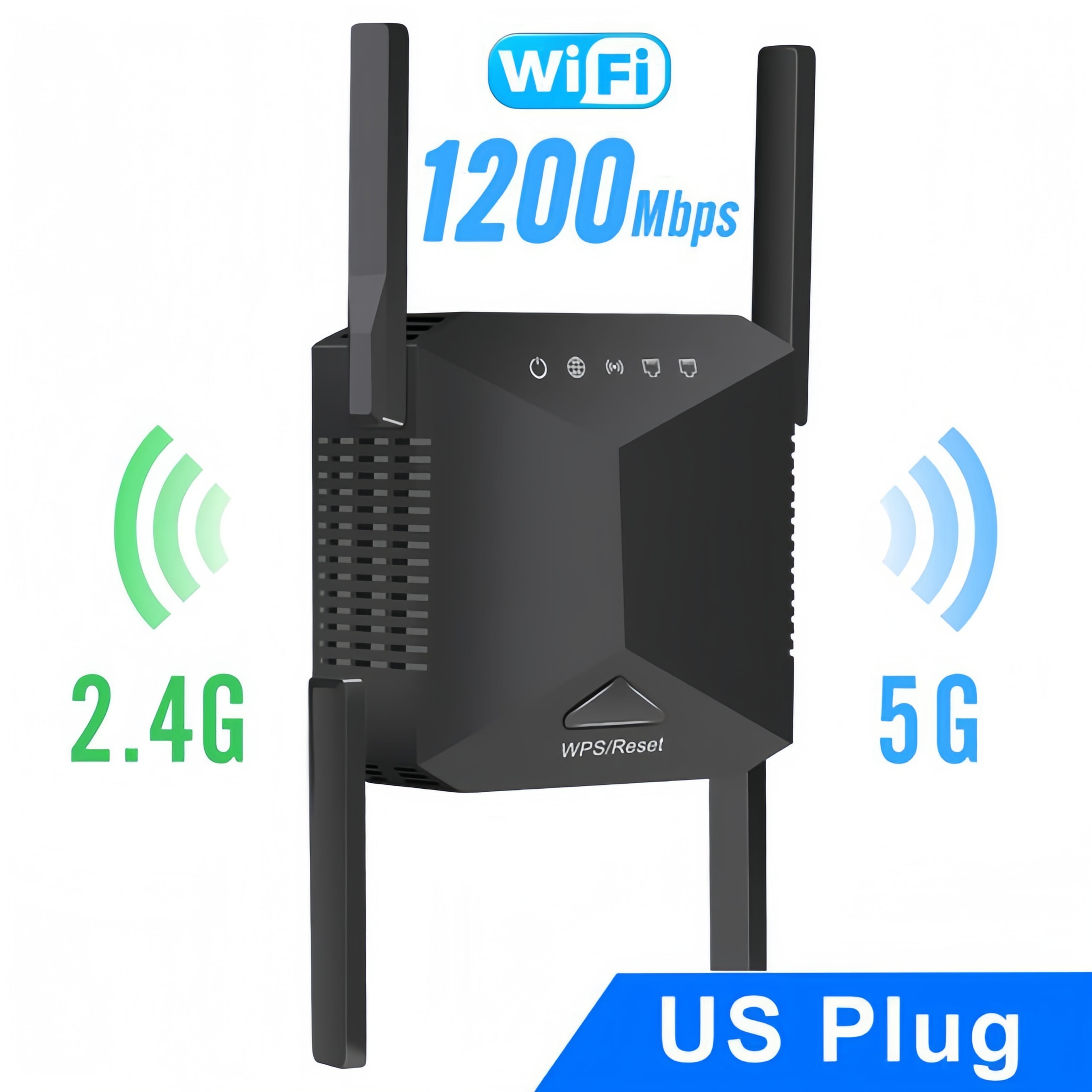 1200Mbps WiFi Range Extender, 4 Antennas WiFi Extender Signal Booster ...