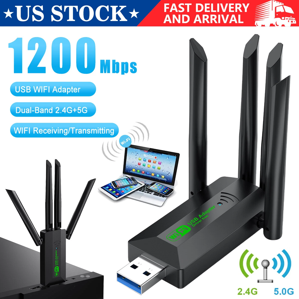 1200Mbps Wireless Wifi Network Receiver Adapter Usb 3.0 Dual Band ...